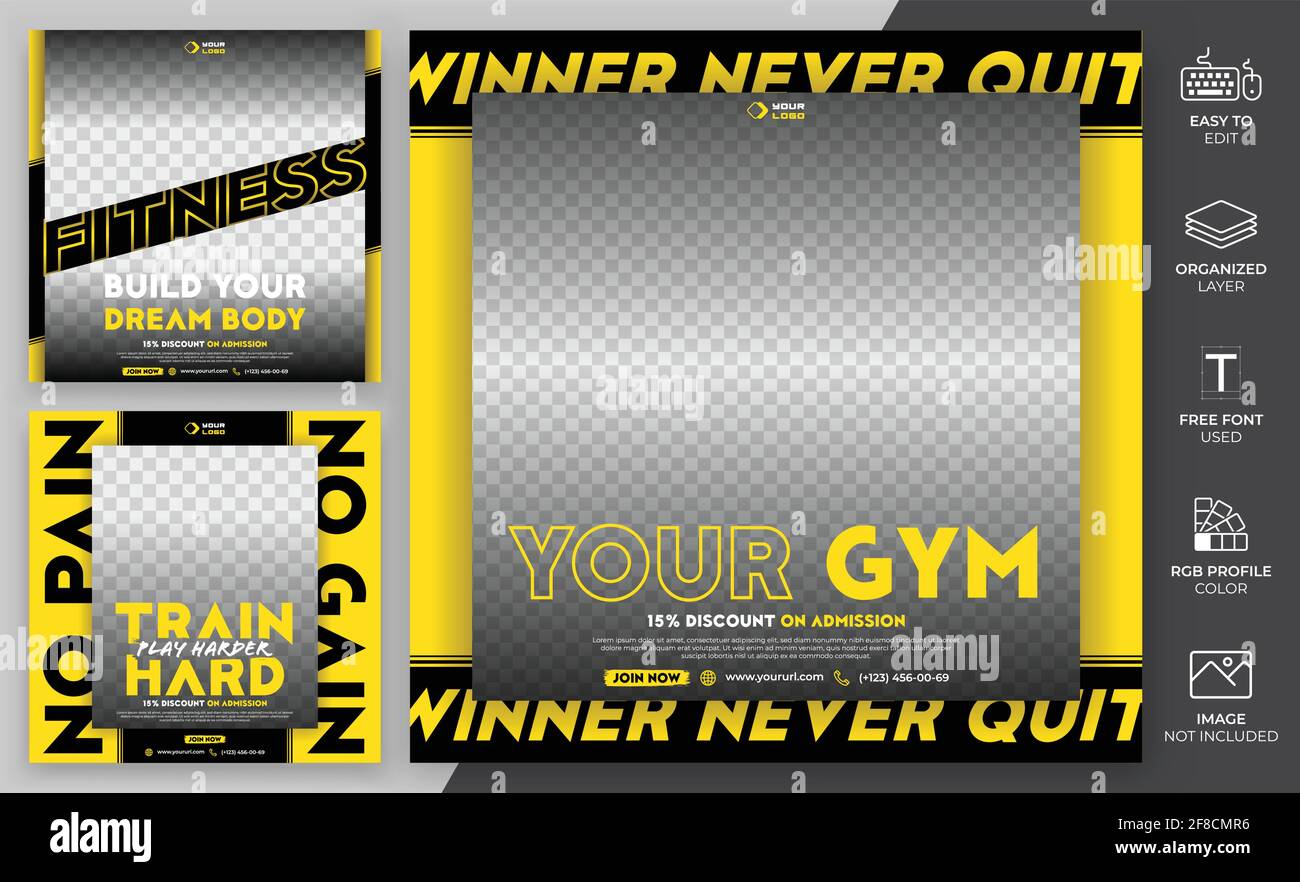 Gym Social Media Post Template Vector Design. Gym Social Media Template ...