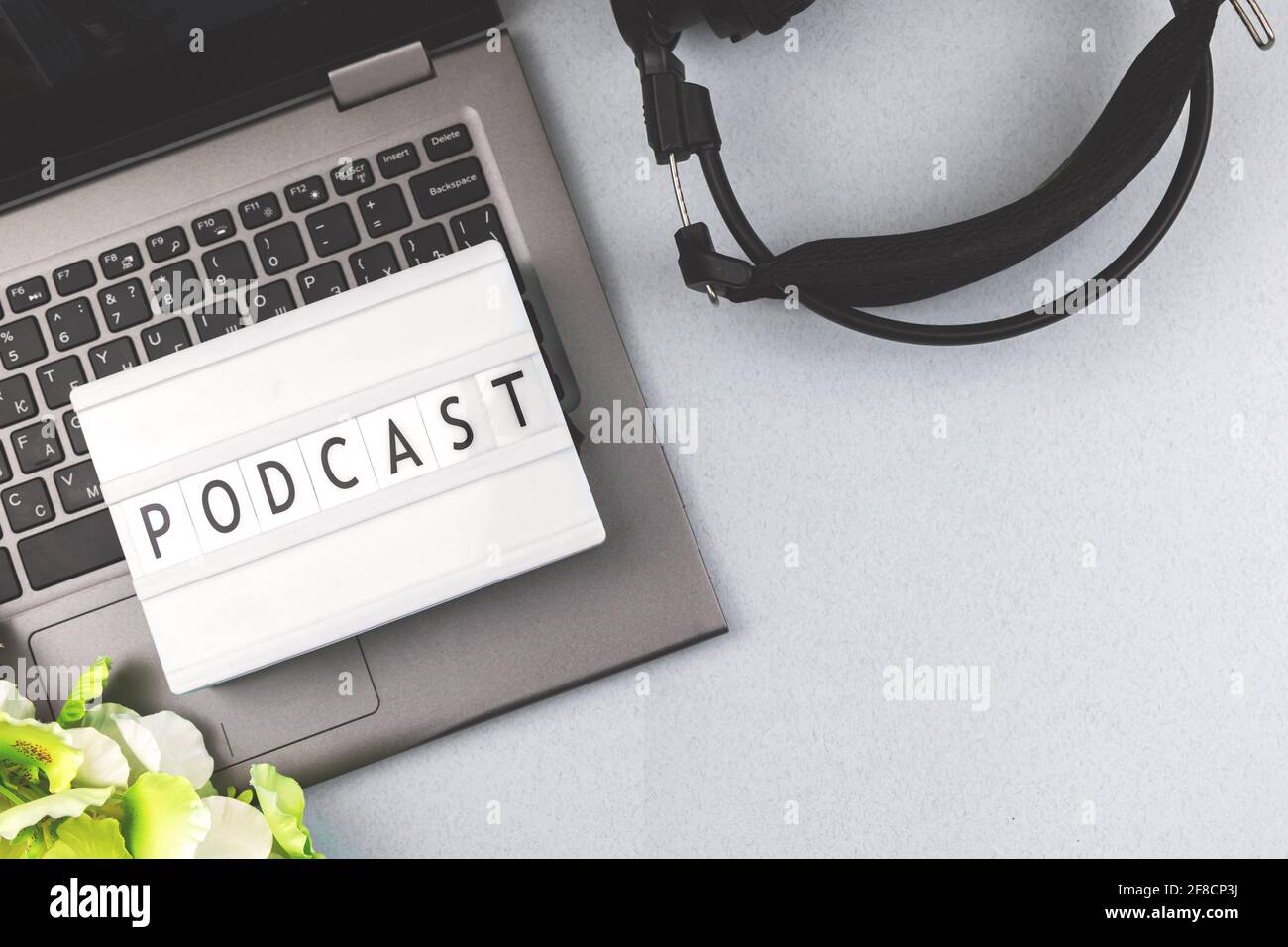 Podcast concept background, flat lay and top view photo with lightbox ...