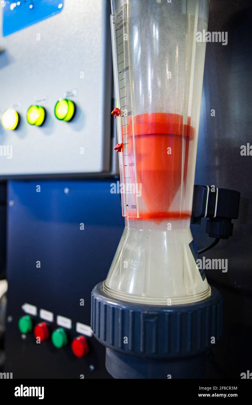 Modern water purification and filtration station. Conical plastic flow ...