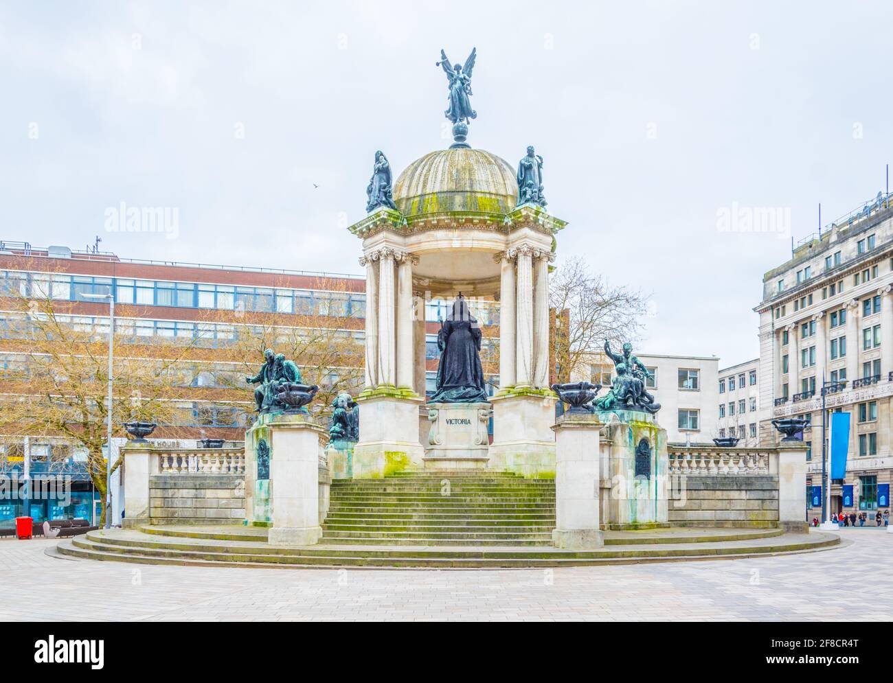 Derby square dominated by Queen Victoria monument in Liverpool, England ...