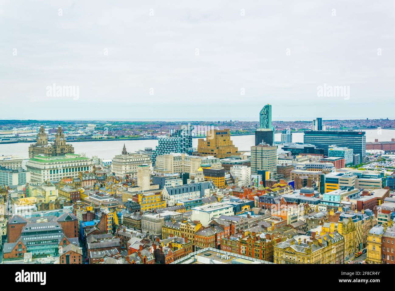 Aerial view of liverpool including three graces, England Stock Photo ...