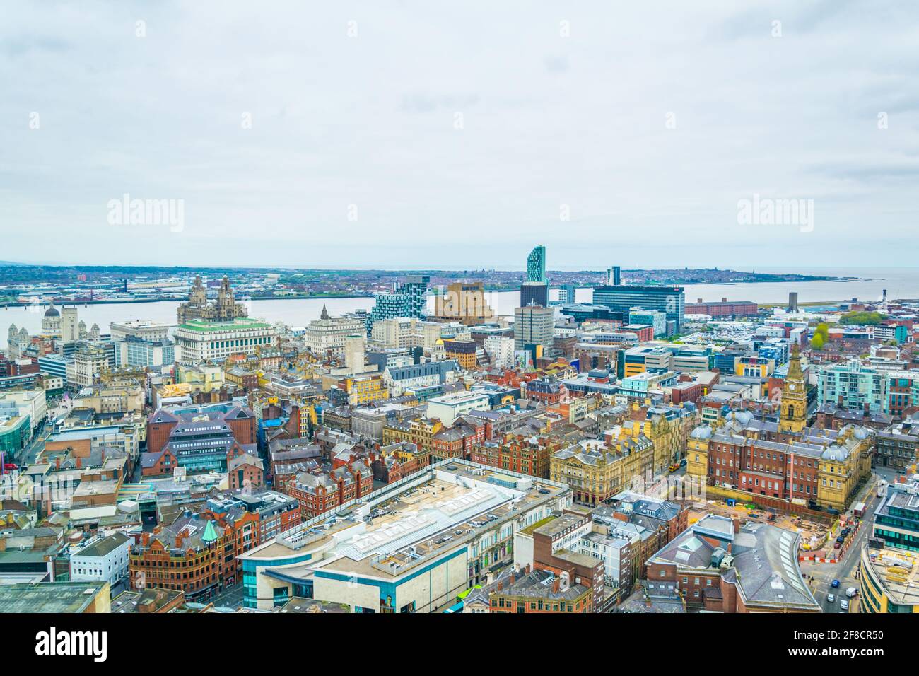 Aerial view of liverpool including three graces, England Stock Photo ...