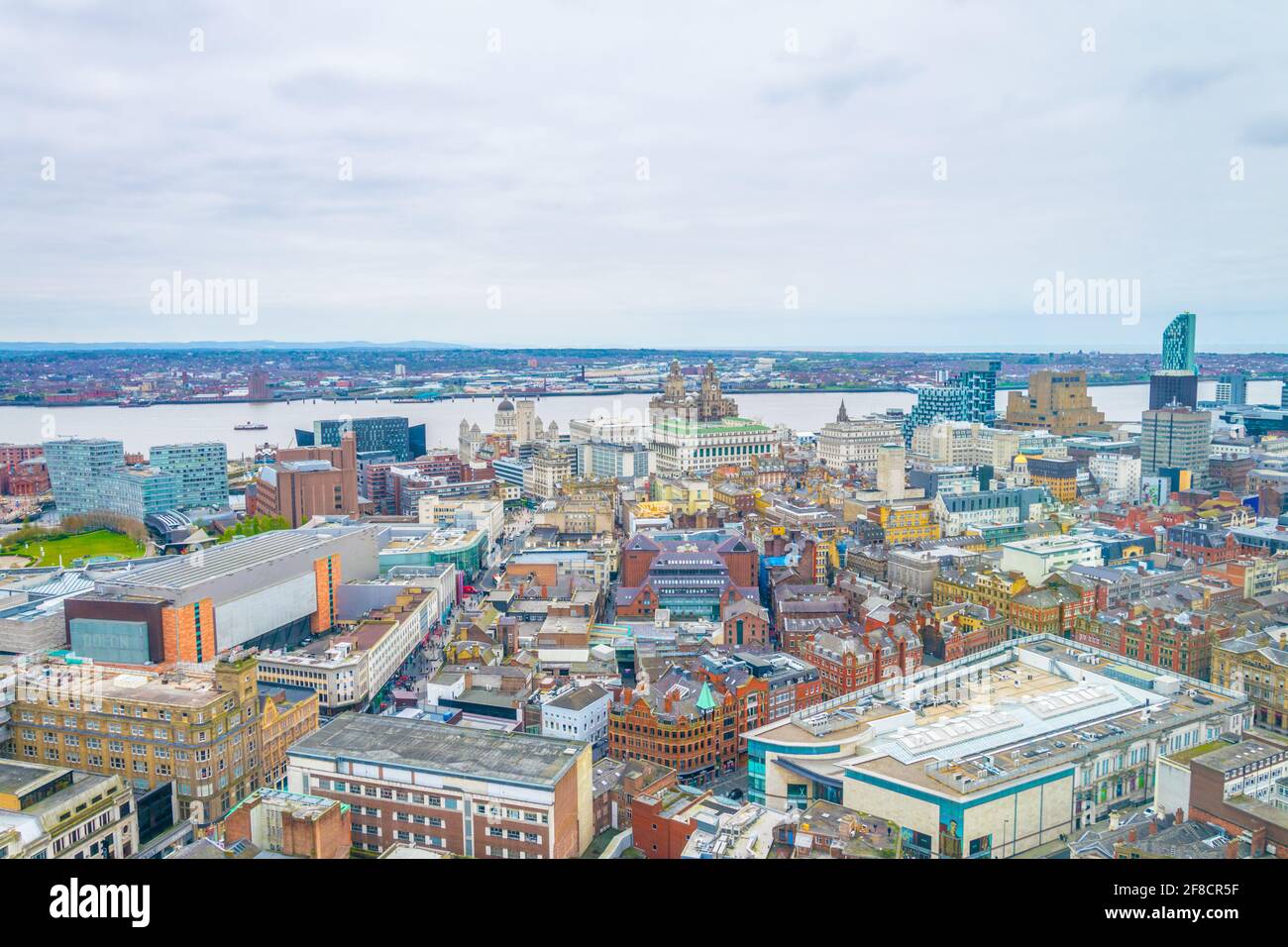 Aerial view of liverpool including three graces, England Stock Photo ...