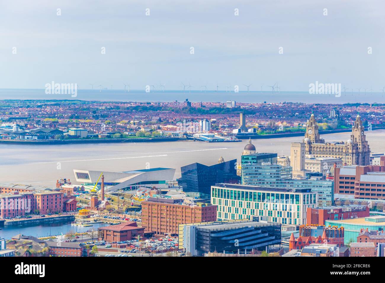 Aerial view of liverpool including three graces, England Stock Photo ...