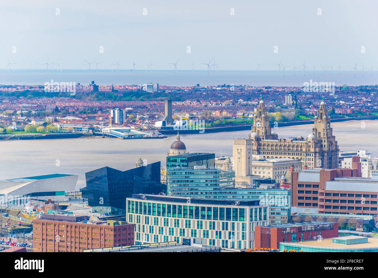 Aerial view of liverpool including three graces, England Stock Photo ...