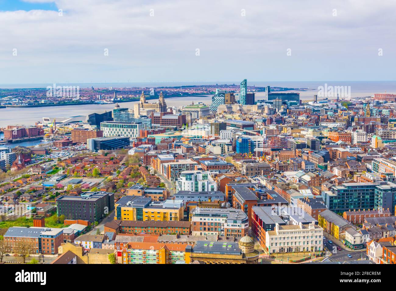 Aerial view of liverpool including three graces, England Stock Photo ...