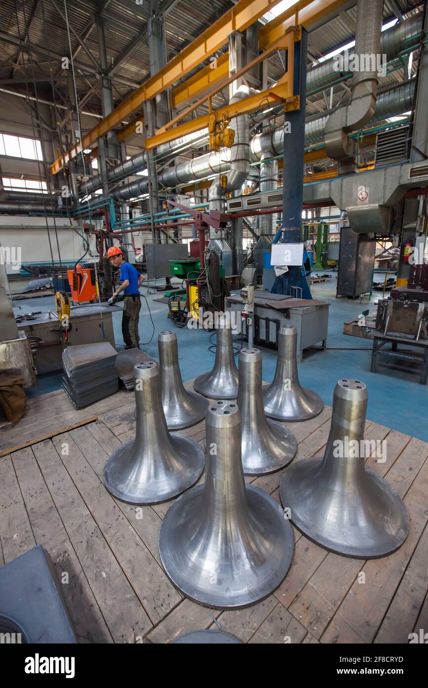 Kazakhstan, Nur-sultan. Locomotive-building plant workshop. Wagon ...