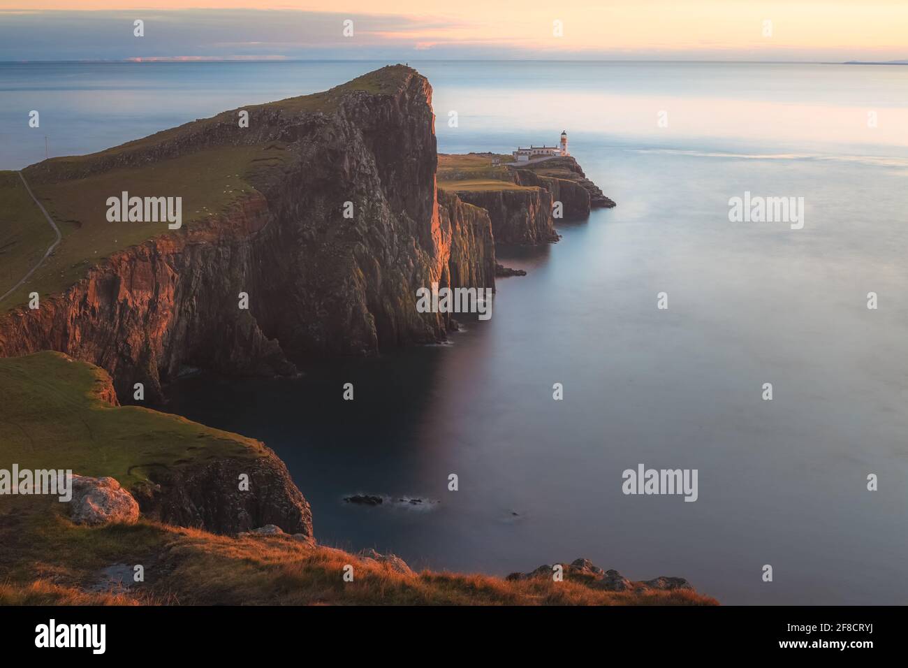 Beautiful, idyllic golden sunset or sunrise light on the coastal ...