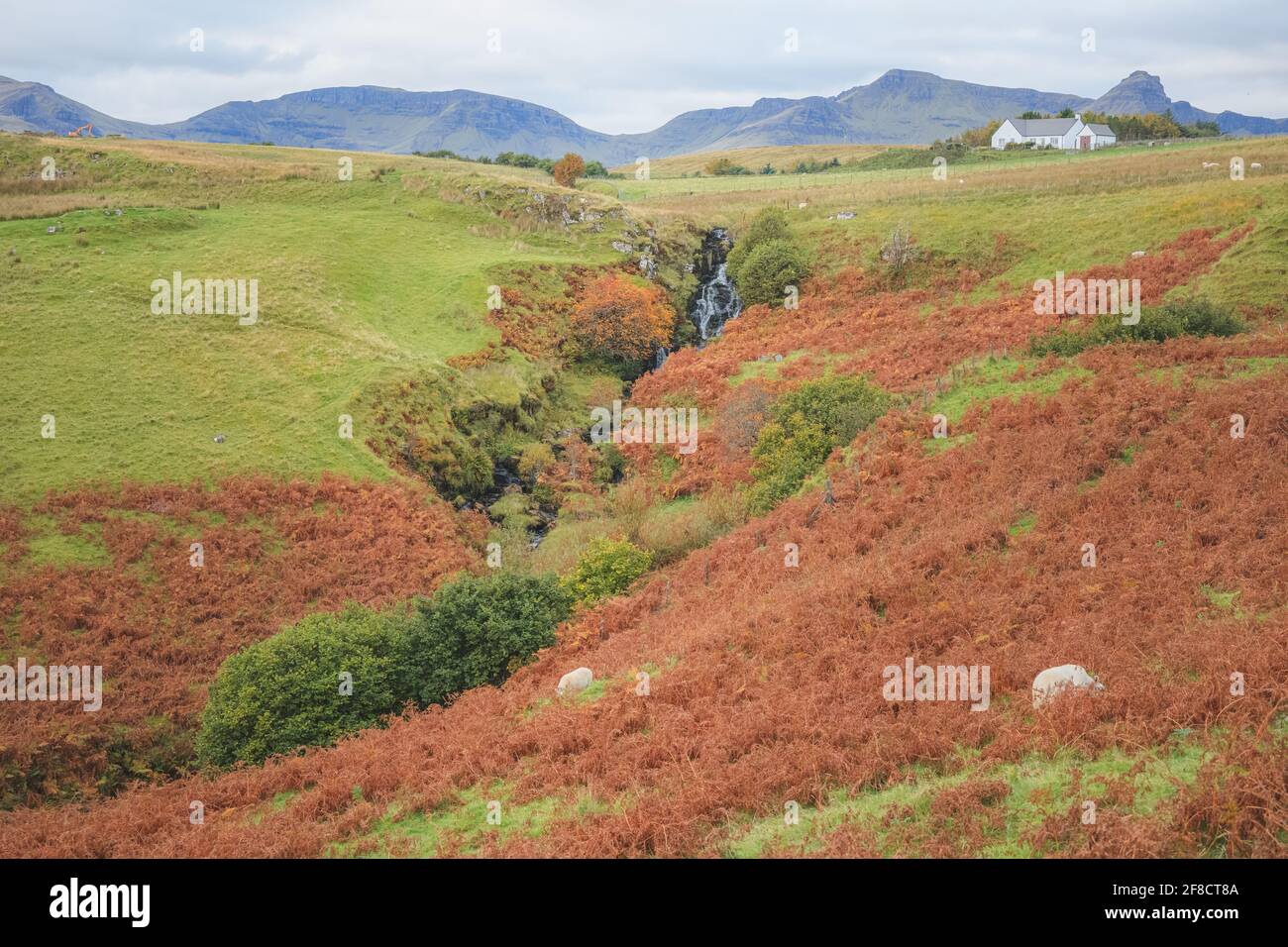 Rural countryside landscape of farmland, a country farmhouse red ...