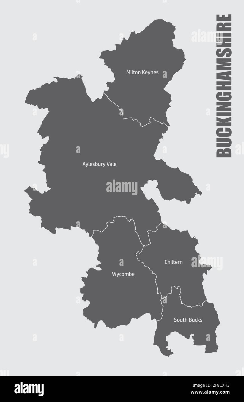 The Buckinghamshire county isolated map divided in districts with ...