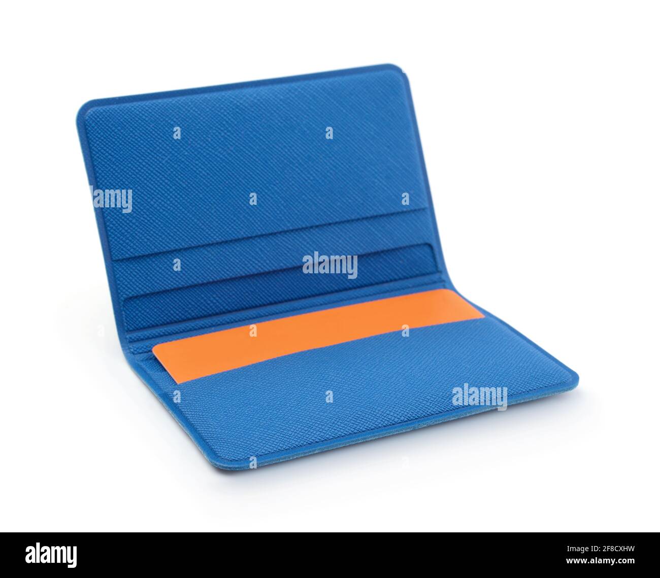 Magnetic opened protected card holder isolated on white. Side view ...