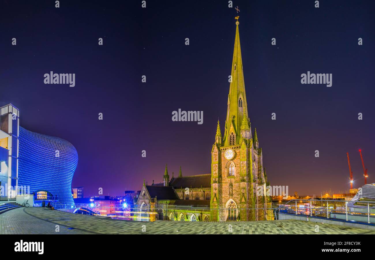 Night view of Saint Martin church surrounded with Bullring shopping ...