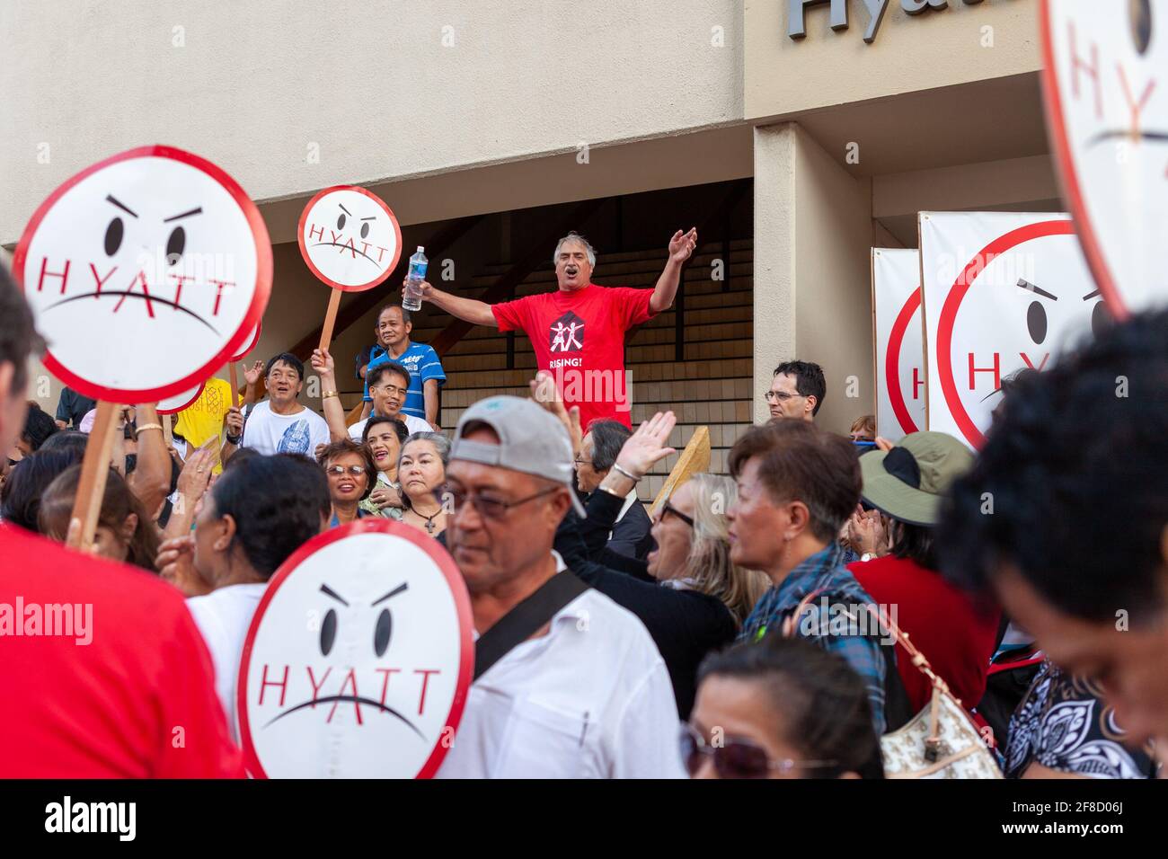 Workers of Hyatt Hotels took protest action against low pay, organising ...