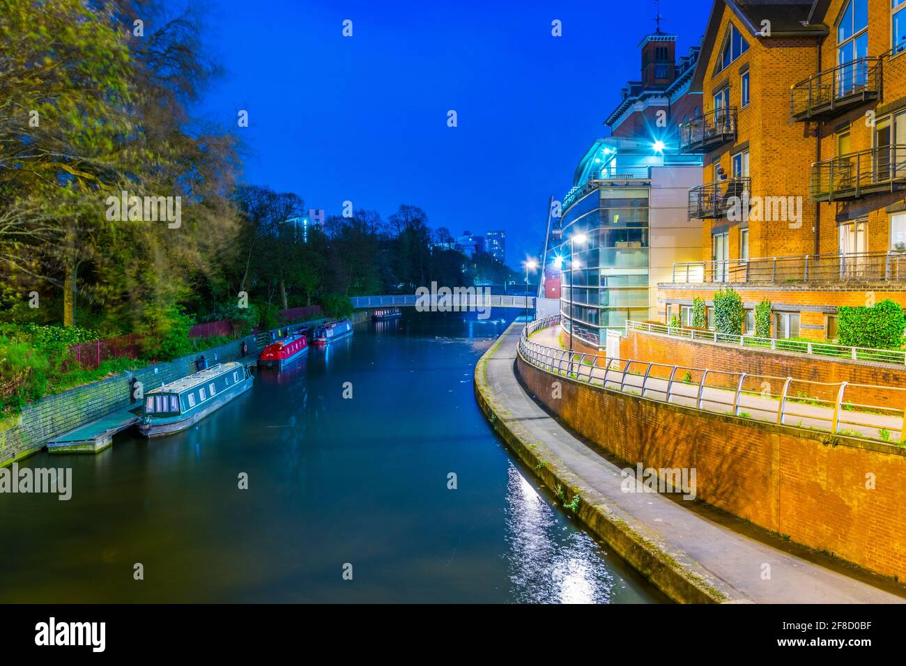 Night view of riverside of river Soar in Leicester, England Stock Photo ...