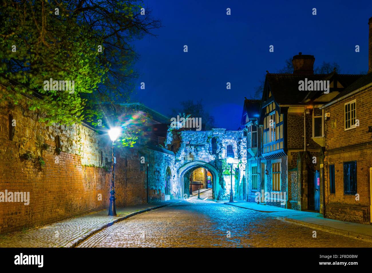 Night view of the Prince rupert gateway leading to the leicester castle ...
