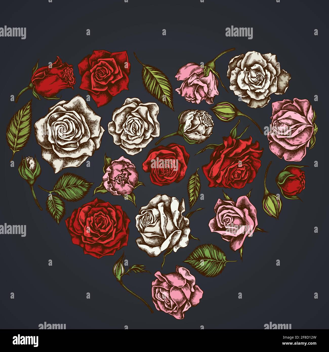 Heart floral design on dark background with roses Stock Vector Image ...