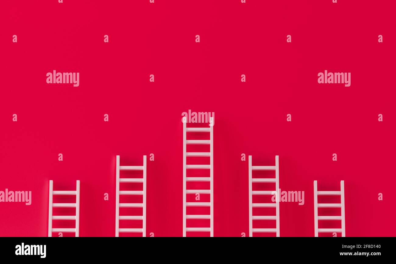 Ladder collection on red wall background. leadership, success concept ...