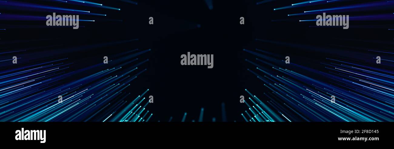 Panoramic tech background, connected points and led lines ...