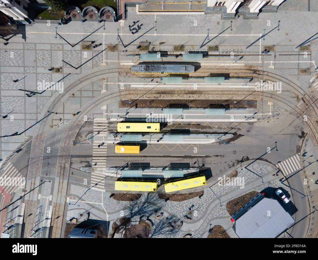 aerial view of public transport stop hub copy space directly above ...