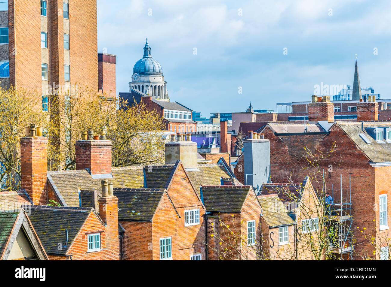 Aerial view of nottingham dominated by cupola of the town hall, England ...