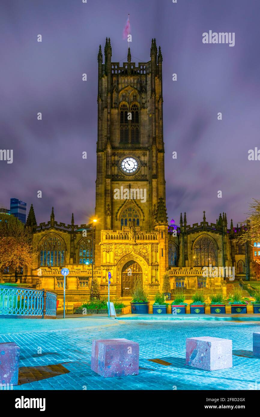 Night view of the Manchester Cathedral, England Stock Photo - Alamy