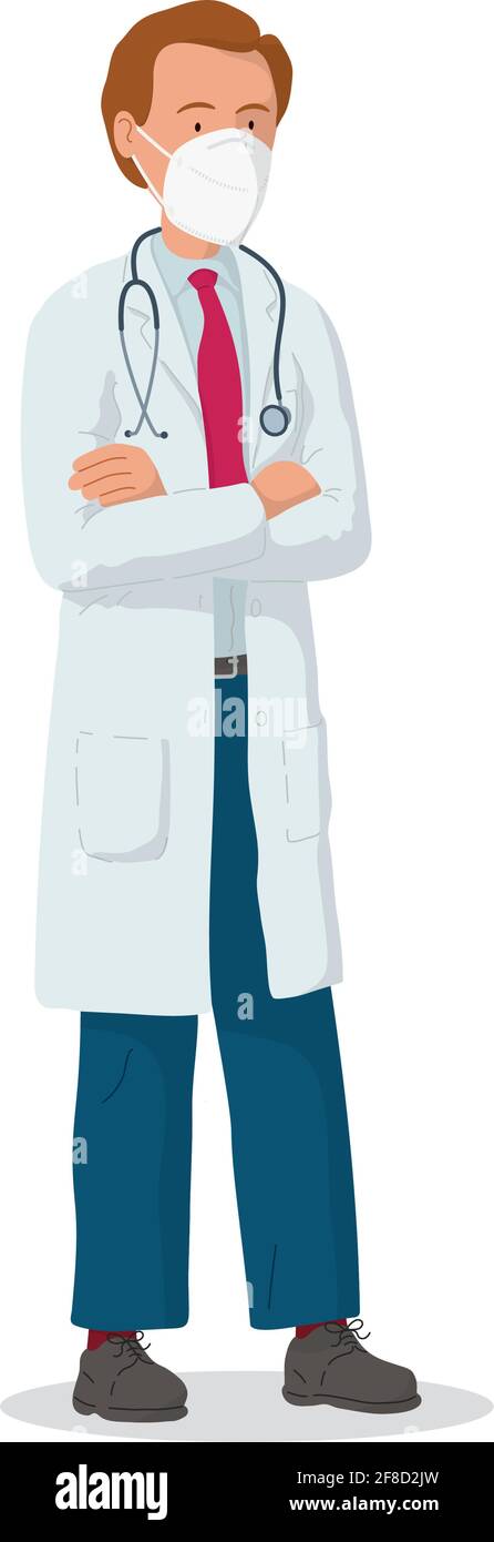 Vector illustration of a doctor with protective mask. Professional ...