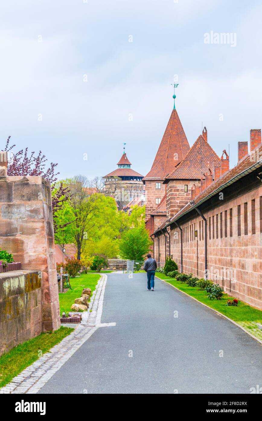 View of the medieval fortification of the german city Nurnberg Stock ...