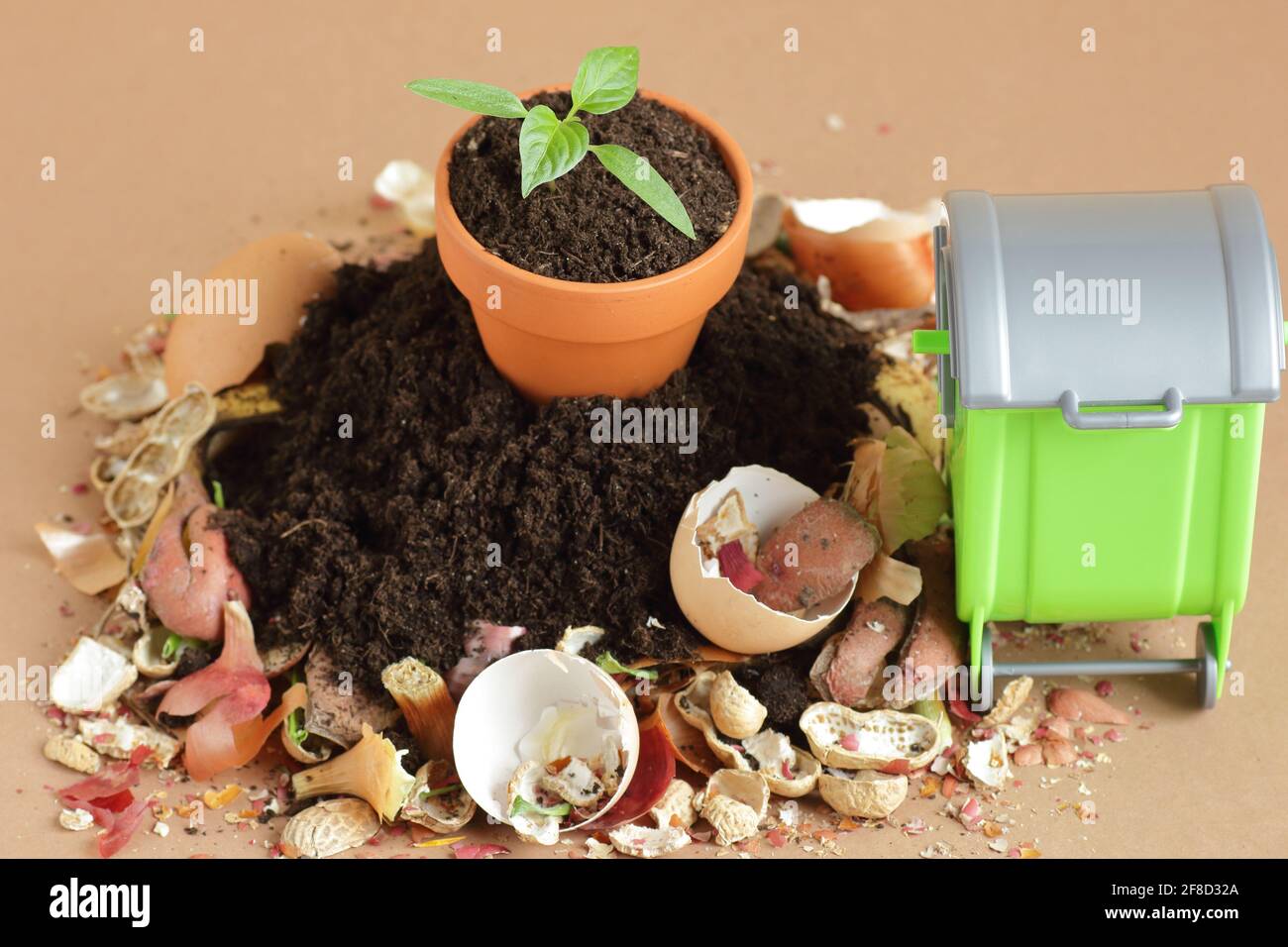 Organic waste, heap of biodegradable food compost with decomposed ...