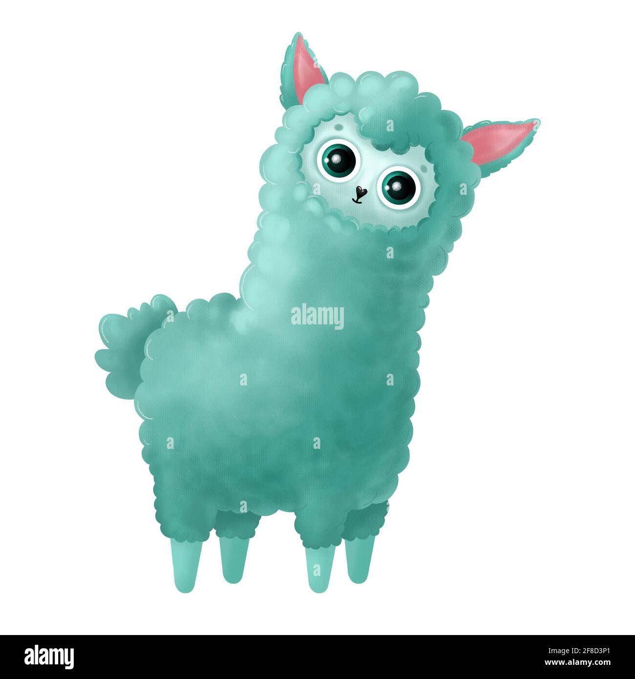 Cute green llama isolated on white background. Funny cartoon llama ...