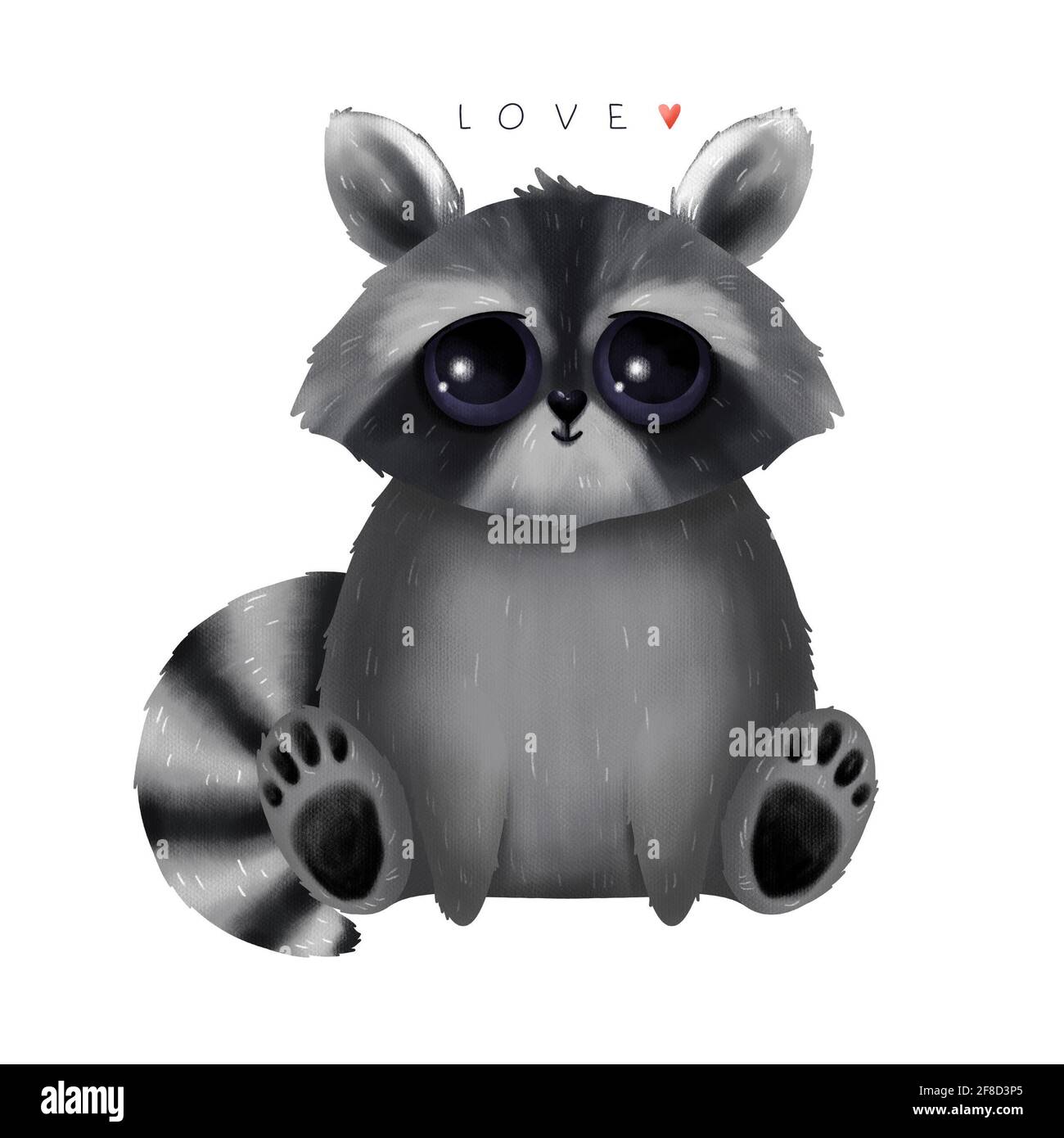 Cute raccoon with big eyes. Children's illustration, postcard Stock ...