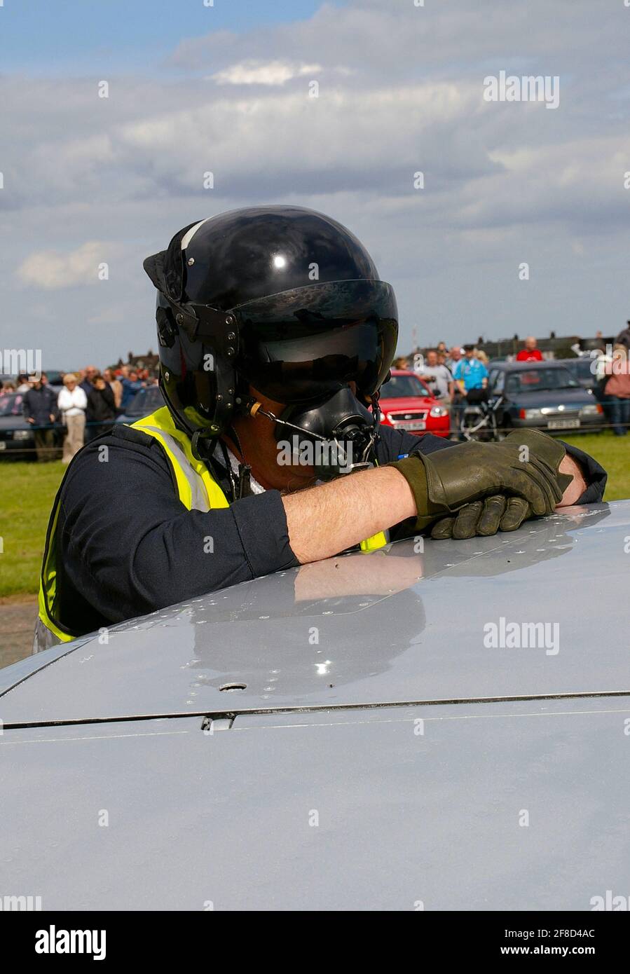 Navigator crew person leaning on the wing of de Havilland Sea Vixen ...