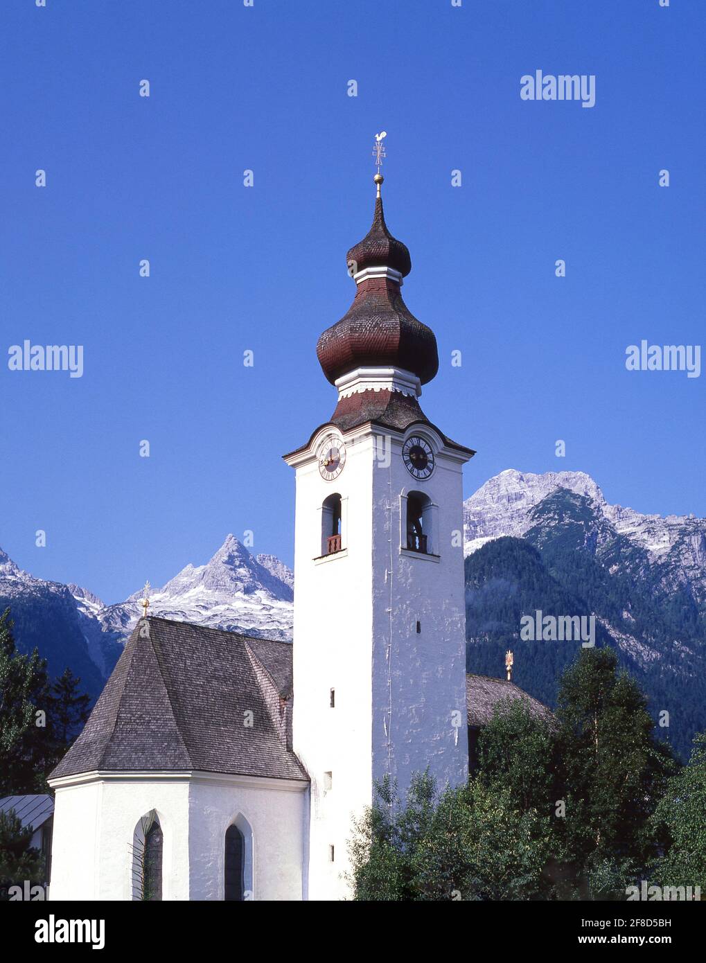 Our Lady of the Rosary Church and mountains, Lofer, Salzburg State ...