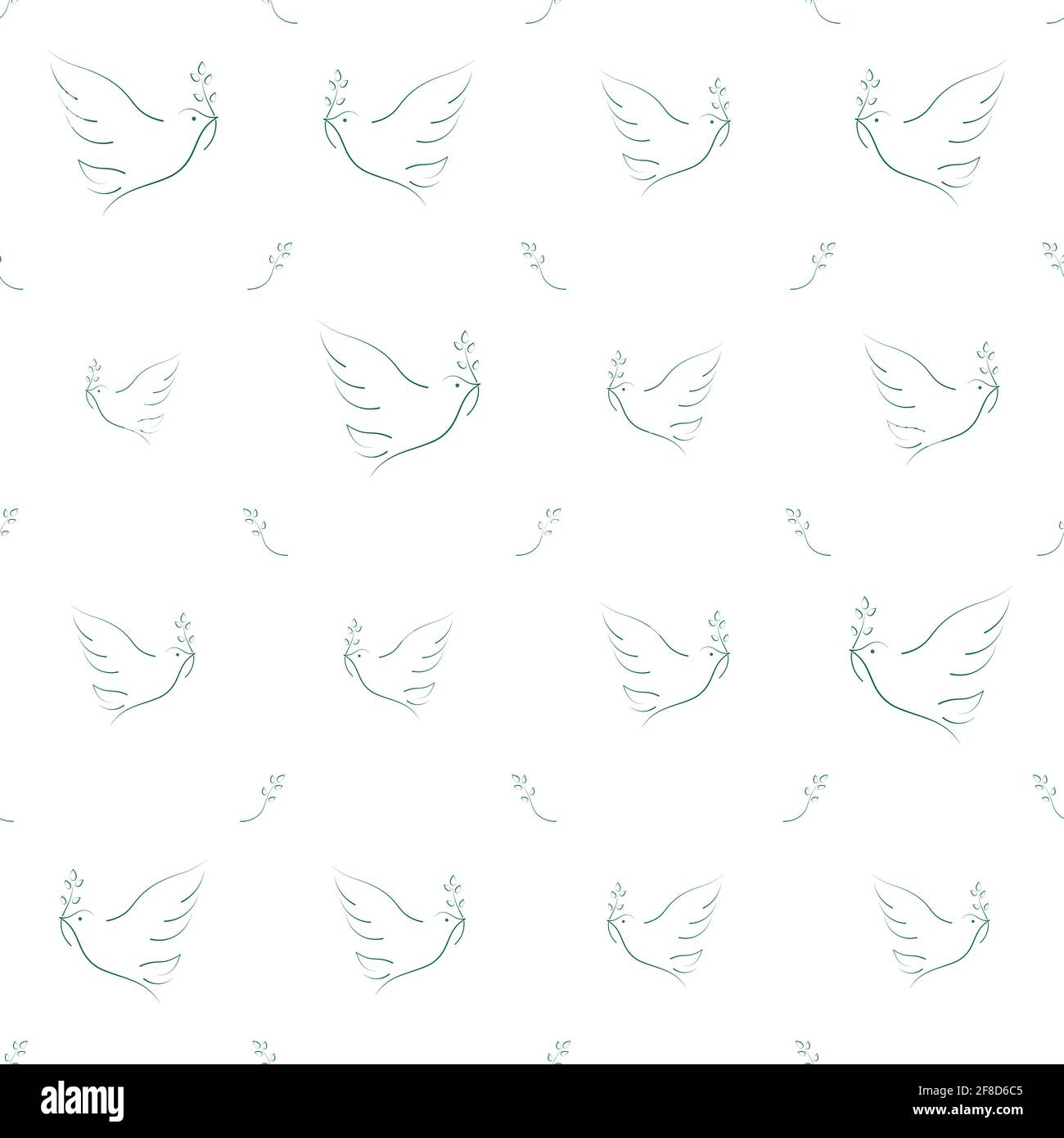 White minimalistic dove illustration vector seamless pattern on white ...