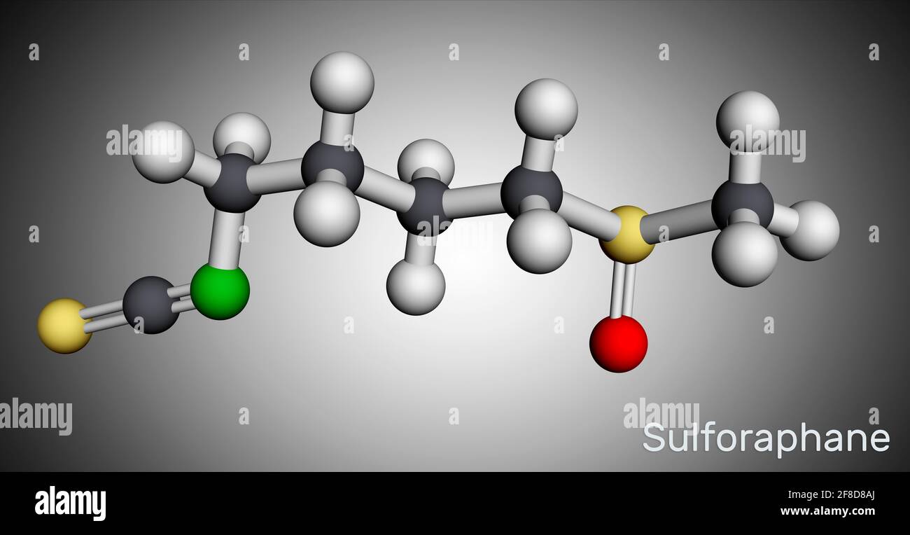 Sulforaphane, sulphoraphane molecule. It is isothiocyanate ...