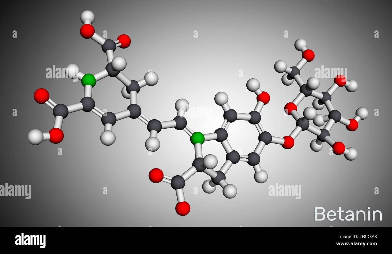 Betanin, molecule. It is betalain plant pigment, red glycosidic food ...