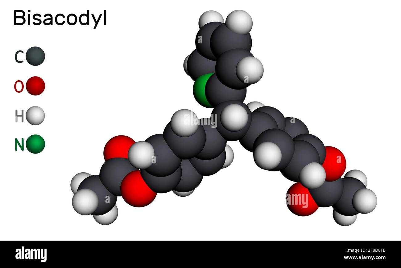 Bisacodyl, bisacodil molecule. It is stimulant laxative drug for the ...