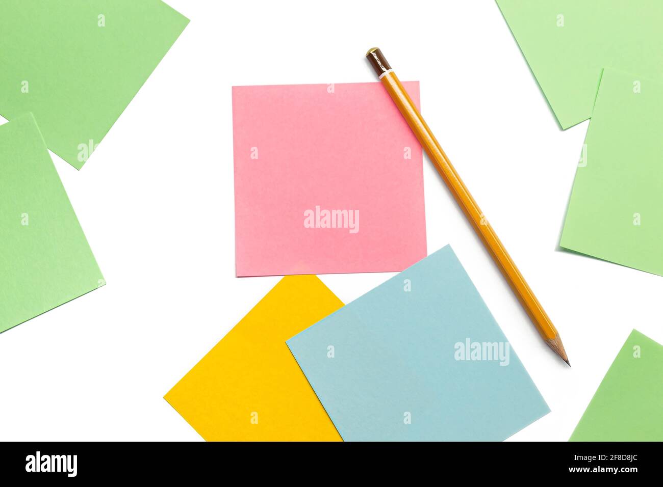 Blank colorful note stickers with pencil. Mockup for notes Stock Photo ...