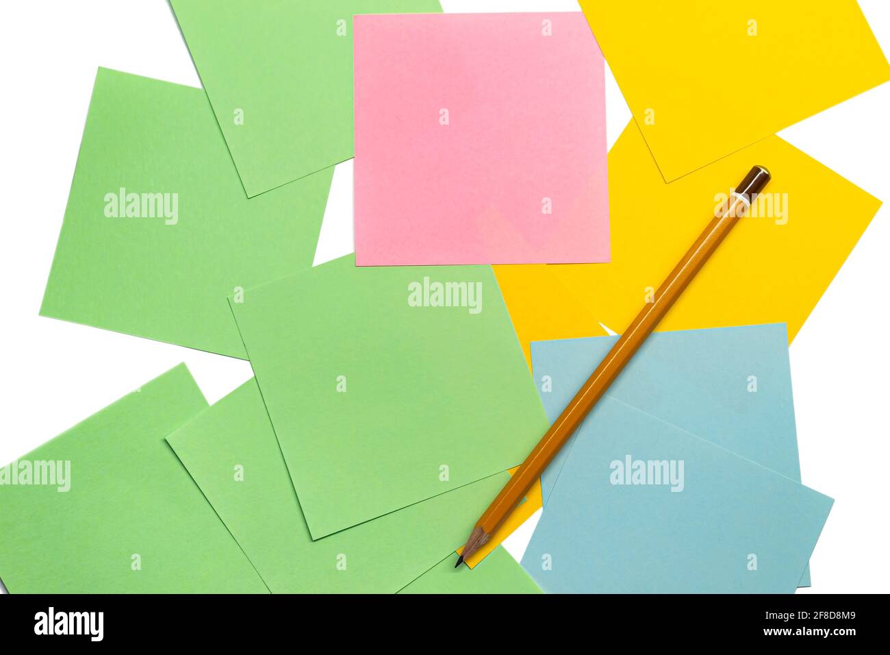 Blank colorful note stickers with pencil. Mockup for notes Stock Photo ...