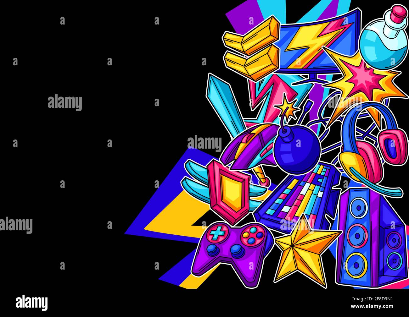 Background with gaming items. Cyber sports, computer games, fun ...