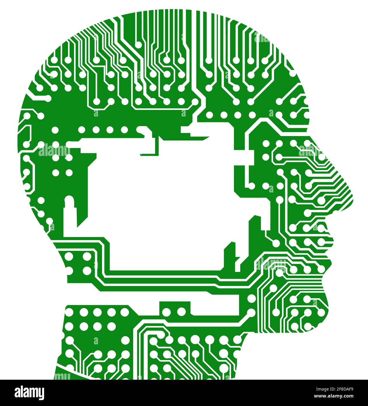 brain mind half computer artificial tech cyborg illustration green chip ...