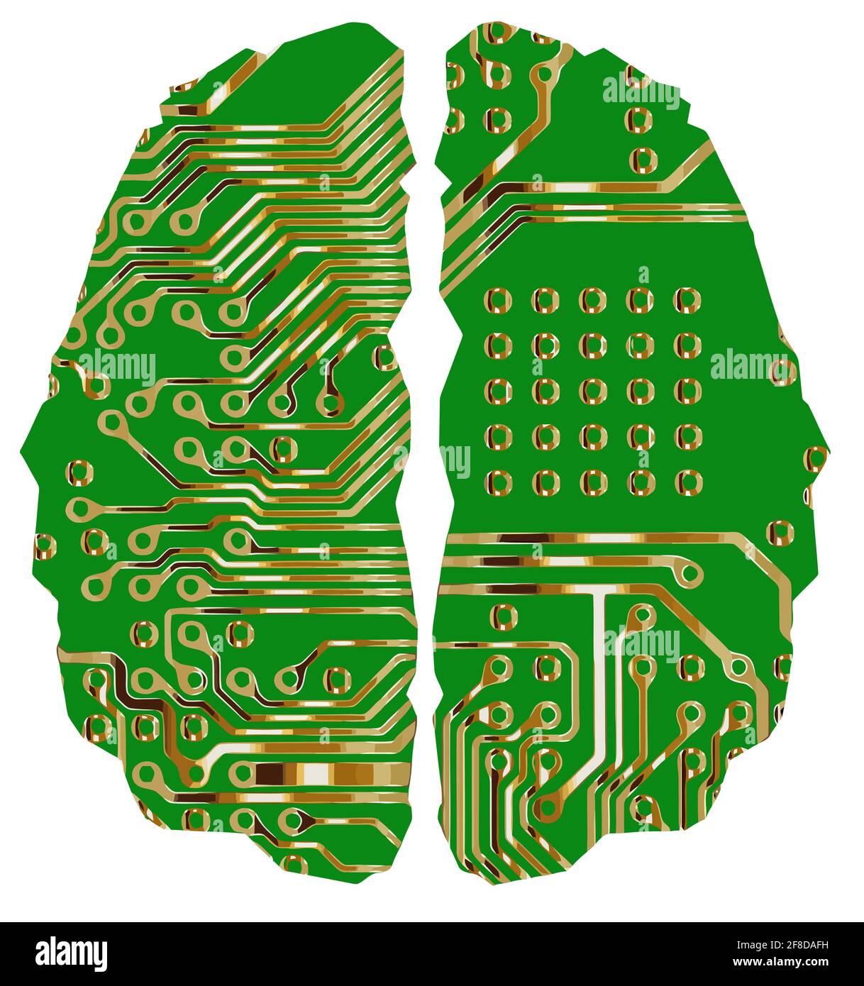 brain mind half computer artificial tech cyborg illustration green ...