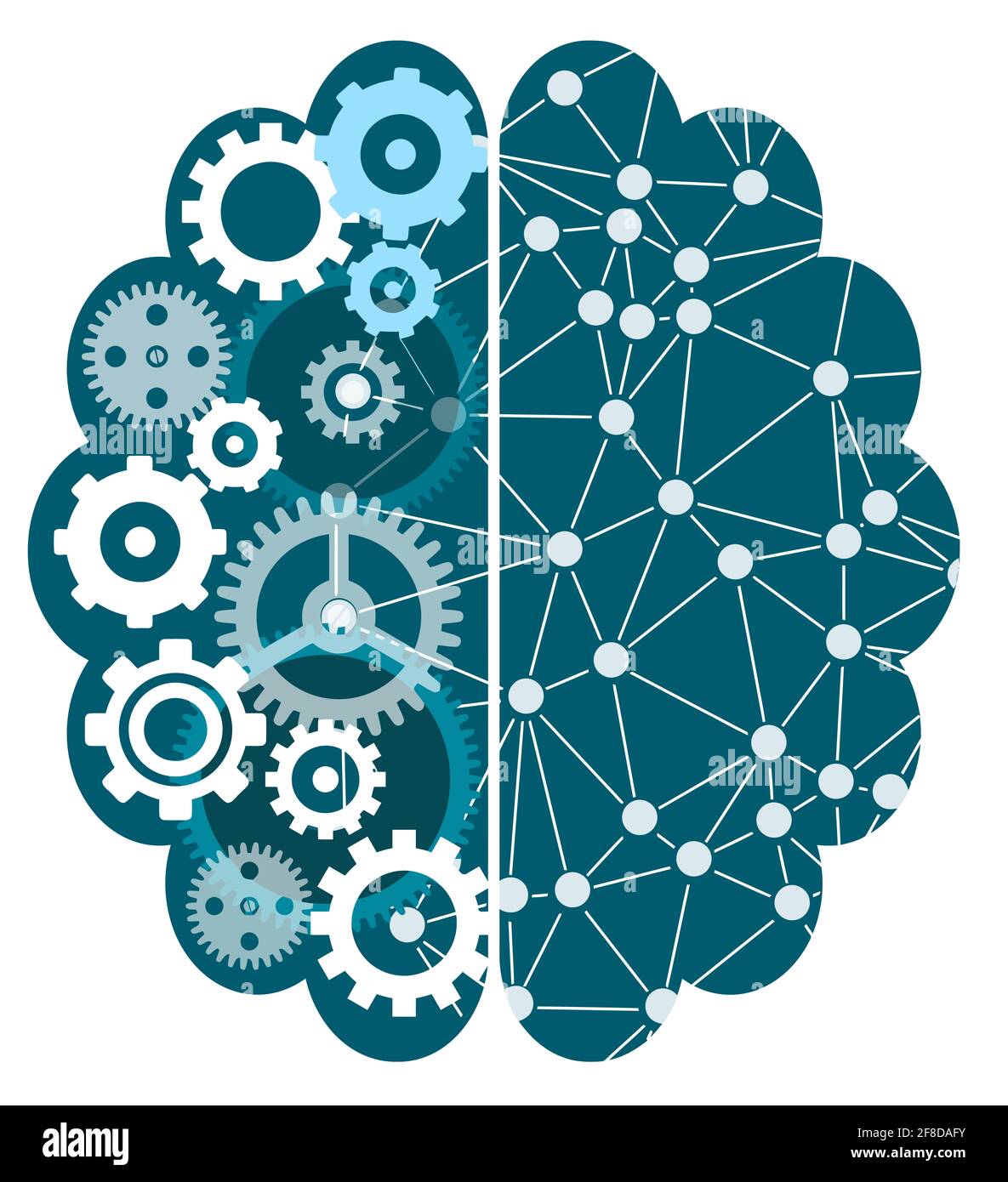 brain mind half computer artificial tech cyborg illustration Stock ...