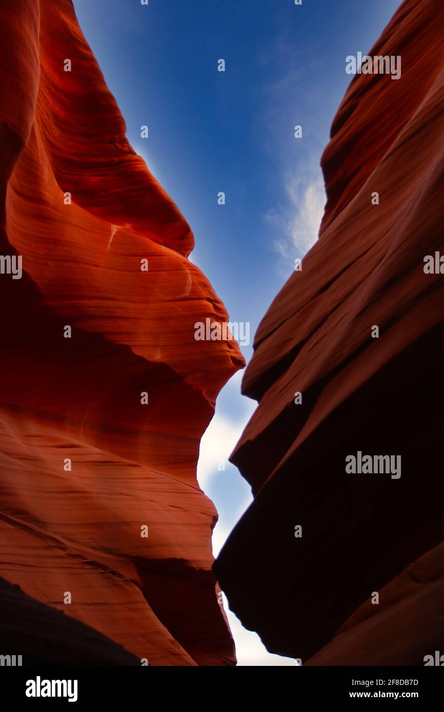 two colourful kissing stones in antelope canyon in arizona with blue ...