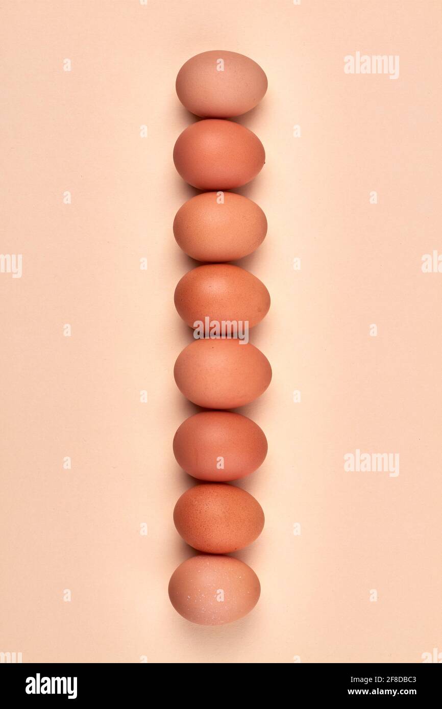 Vertical line made of chicken eggs Stock Photo - Alamy