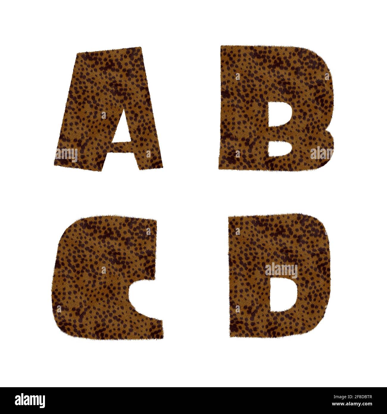 3D rendering of cheetah fur alphabet - letters A-D Stock Photo - Alamy
