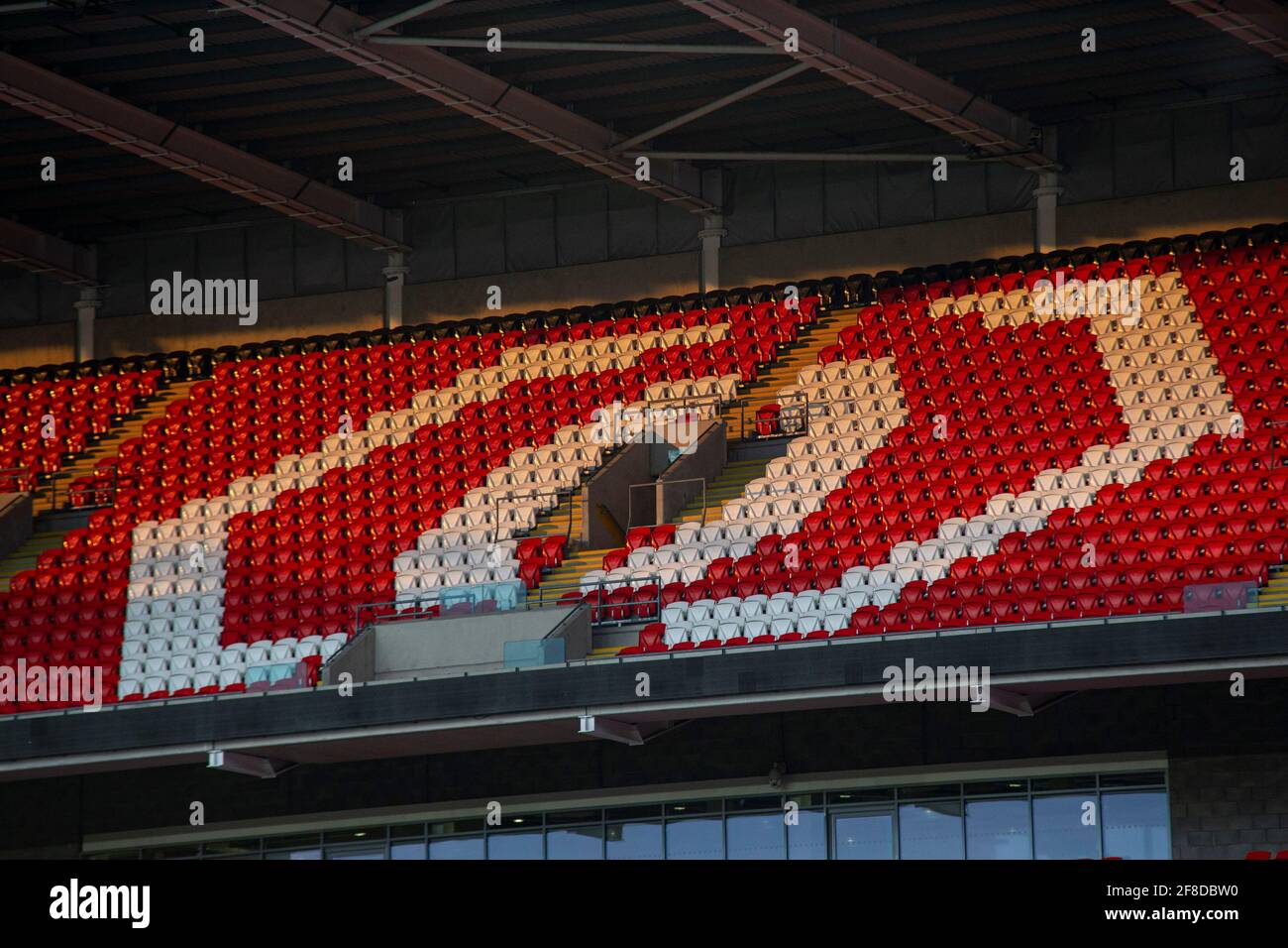Cardiff, UK. 13th Apr, 2021. Ninian Stand detail during sunset Wales v ...
