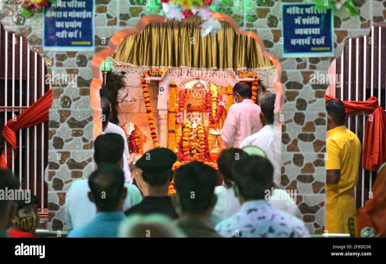 Beawar, Rajasthan, India, April 13, 2021: Hindu devotees, wearing face ...