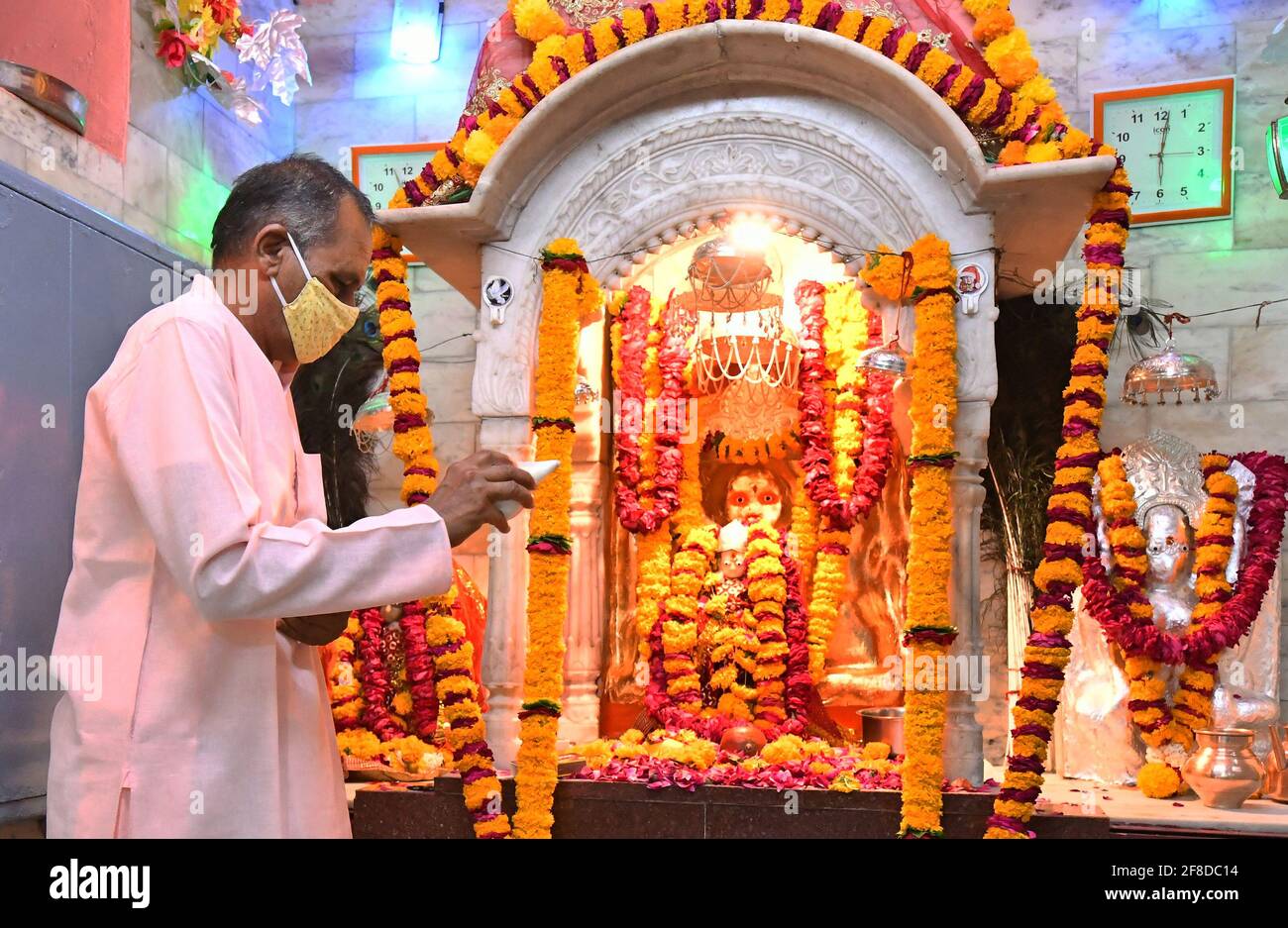 Beawar, Rajasthan, India, April 13, 2021: Hindu priest, wearing face ...