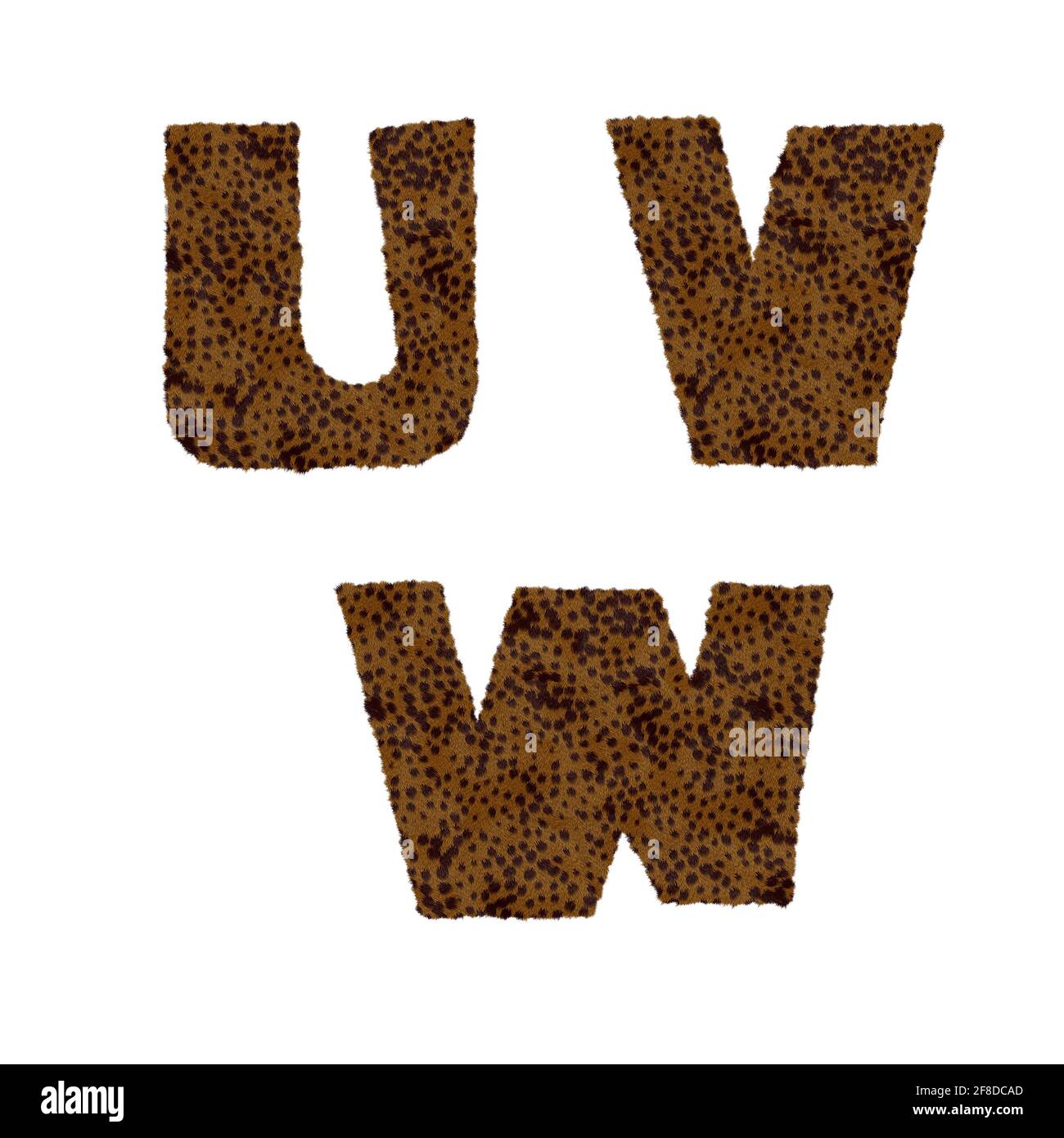 3D rendering of cheetah fur alphabet - letters U-W Stock Photo - Alamy