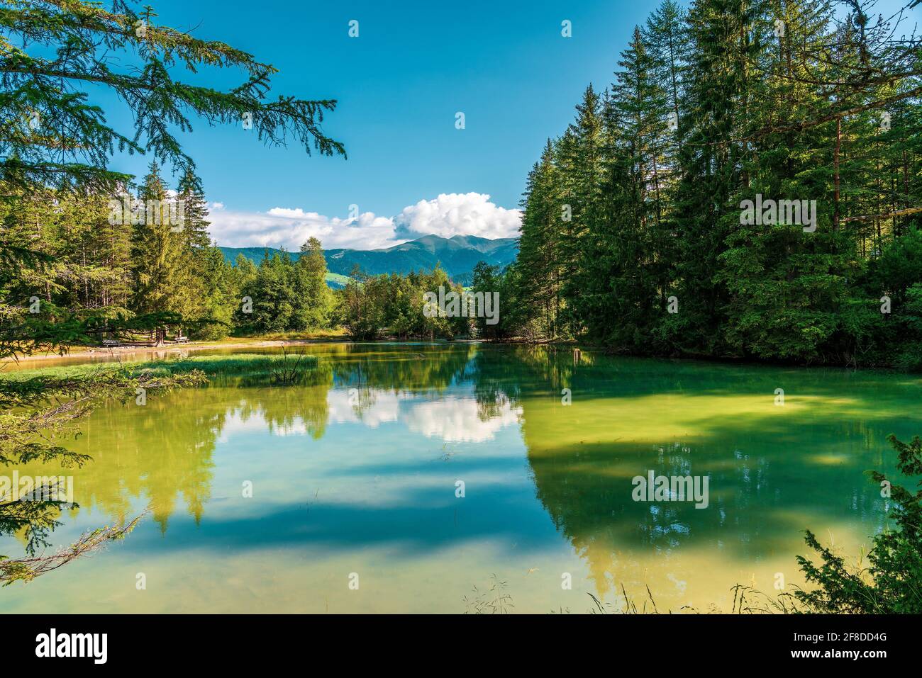 Panoramic view of Lake Dobbiaco ( Toblacher See ) in the Dolomites ...